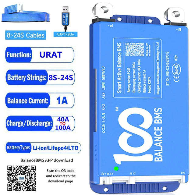 8S-24S 40A-100A LIFEPO4/ Li-ion/LTO Battery Smart BMS Balance w ...