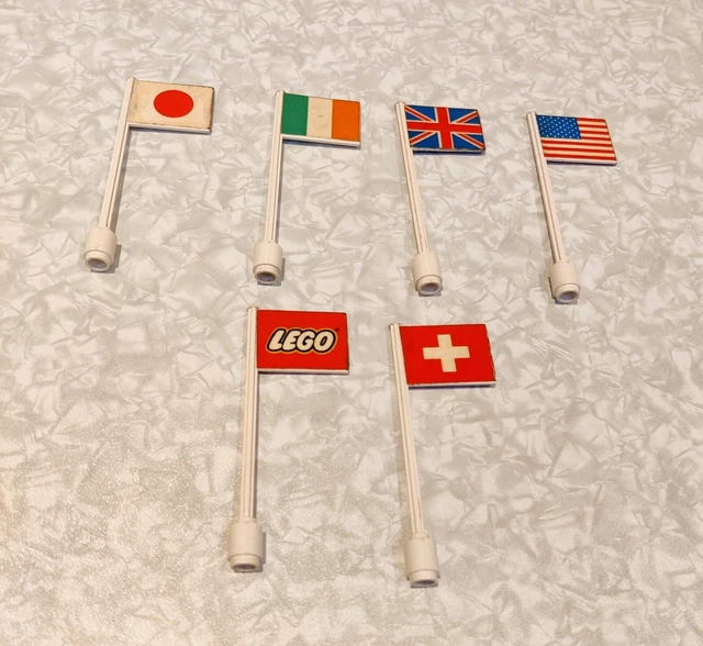 LEGO COUNTRY FLAGS x 5 plus LEGO logo flag x 1 vintage 70s mixed flags ...