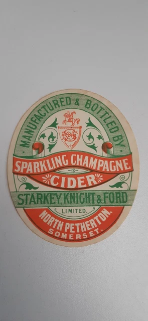VINTAGE BOTTLE LABEL "Starkey Knight & Ford Sparkling Champagne Cider ...