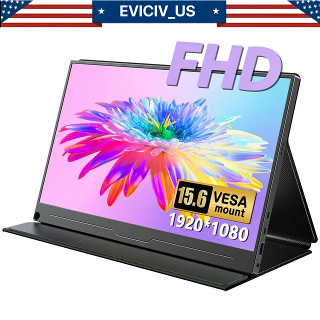 15.6'' PORTABLE MONITOR FHD 1080P USB-C IPS Screen HDMI Laptop Monitor ...