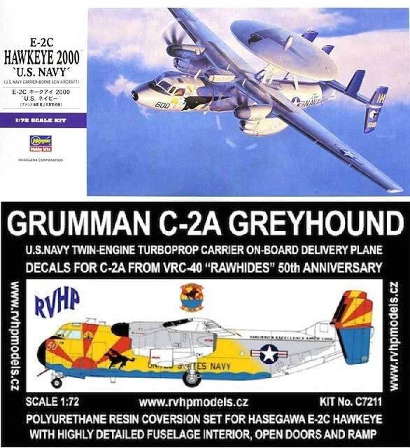 HASEGAWA E-2C HAWKEYE 2000 + RVHC Resin Conversion Kit C-2A Greyhound ...