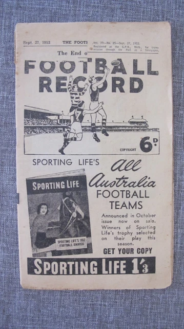 1952 VFL GRAND FINAL COLLINGWOOD v GEELONG FOOTBALL RECORD $69.99 ...