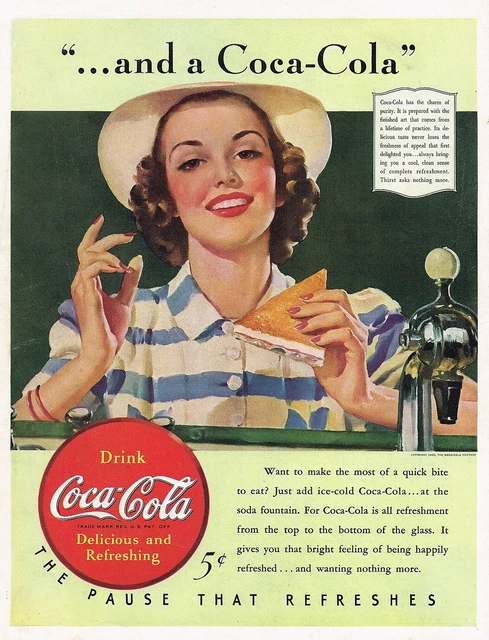 1940S BIG ORIGINAL Vintage Coca Cola Girl Soda Fountain Gil Elvgren Art ...