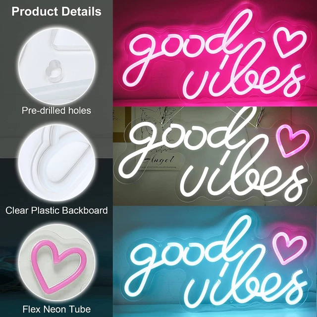 GOOD VIBES NEON Sign Neon Lights Wall Decor USB LED Sign Home Party ...