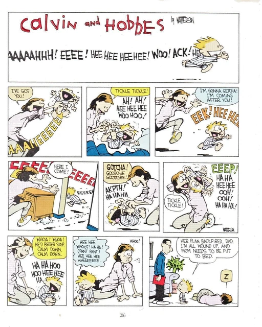 1980s Vintage Calvin And Hobbes Comic Strip Pin Up Art Moms Plan