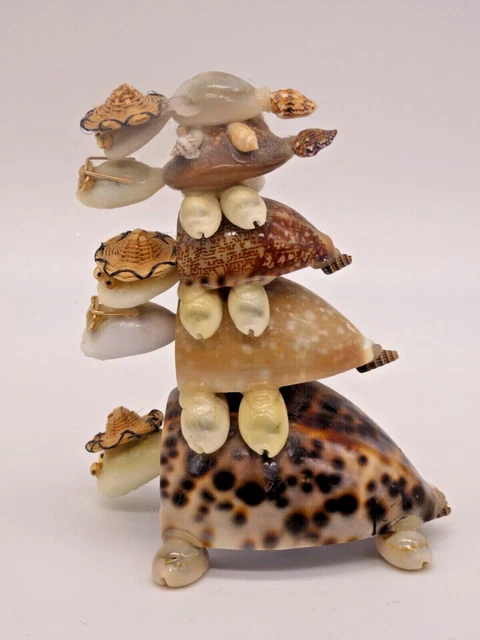 VINTAGE SEA SHELL Art Sculpture STACKED TURTLES Bobble Head Tiki Bar ...