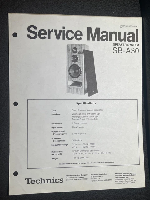 TECHNICS SB-A30 SERVICEHANDBUCH Lautsprechersystem Original EUR 12,97 ...