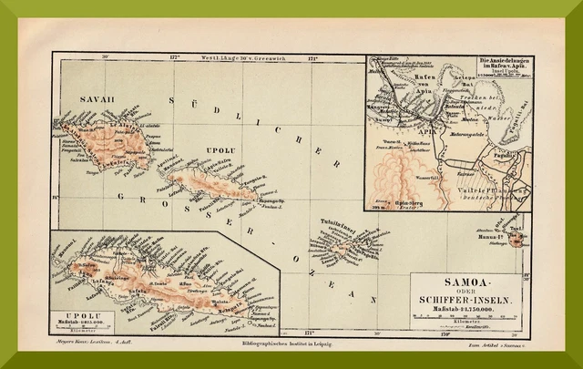 CARTE ANCIENNE DE +SAMOA+ 1889 old map + ÎLES NAVIRES + Upolo, Savah ...