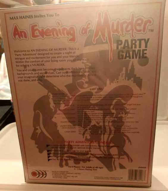 VINTAGE 1989 MAX Haines An Evening of Murder Party Board Game Last Kiss ...