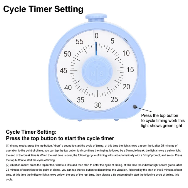 (BLUE)60 MINUTE VISUAL Countdown Timer Silent Study Classroom Timer For ...