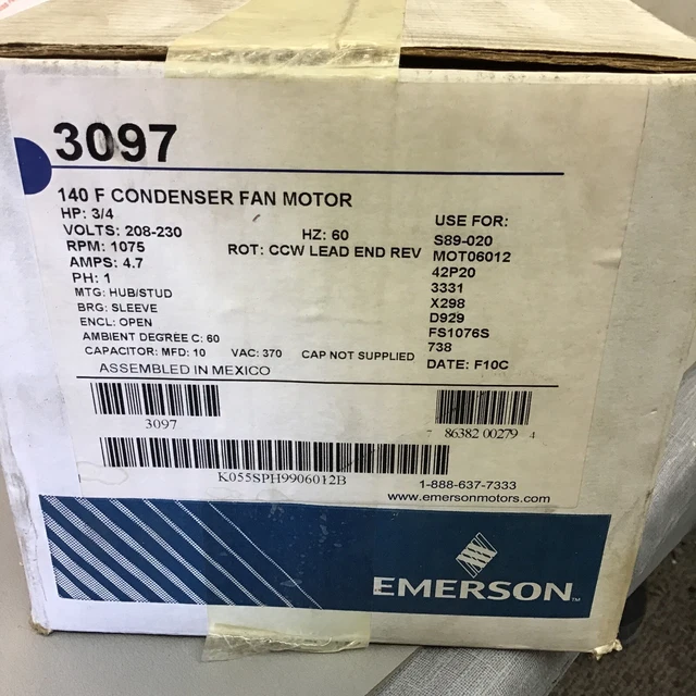 NEW EMERSON CONDENSER Fan Motor 3097 3/4 hp (R27) $100.00 - PicClick