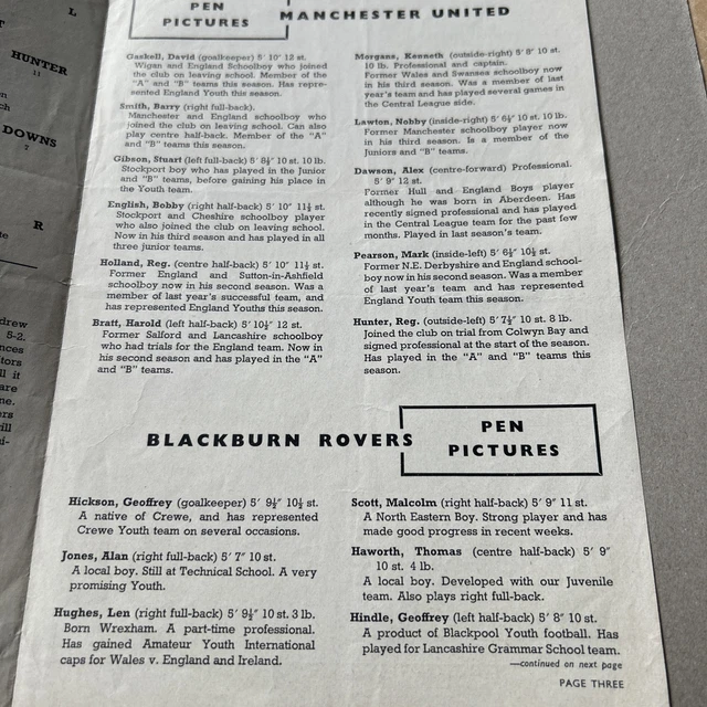 MANCHESTER UNITED V Blackburn Rovers FA Youth Cup 1956/57 Football ...