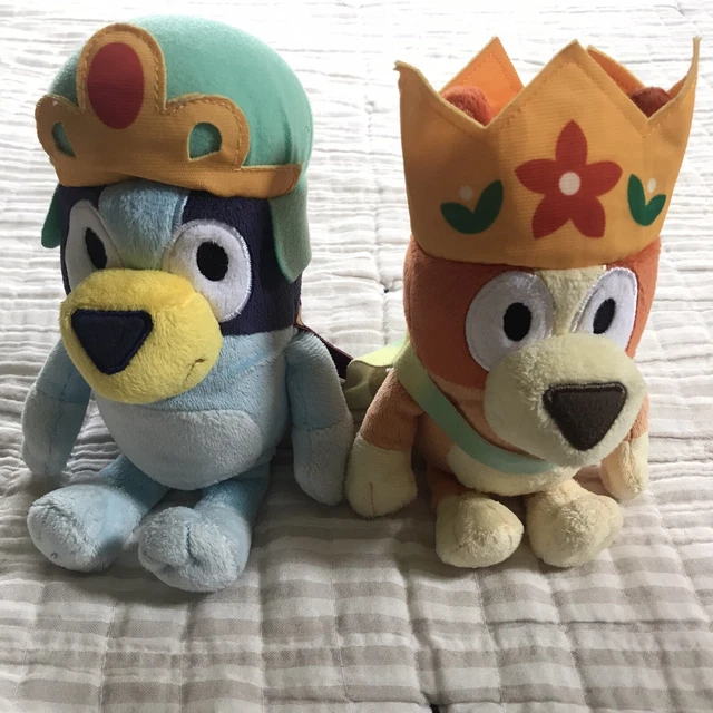 BLUEY FRIENDS QUEEN Bingo & Princess Bluey 8" Plush Toy Lot Blue Heeler ...