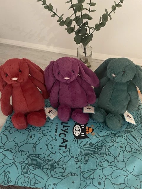 GENUINE 2025 JELLYCAT Bashful Bunny Rabbit Soft Plush Teal -Redcurrant & Allium £75.00 - PicClick UK