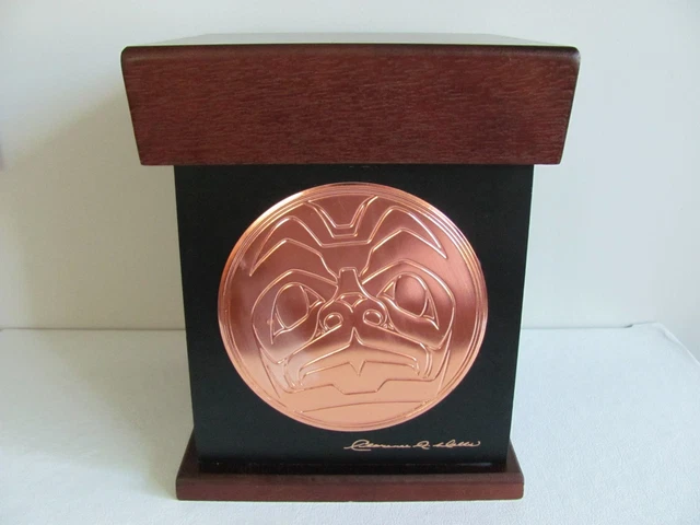CLARENCE A WELLS HAIDA WOODEN BOX LID COPPER BEAR MOTIF West Coast ...