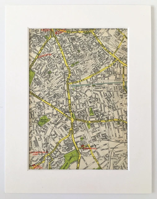 ANTIQUE 1940S LONDON Map - Mounted - Colour - WALWORTH, CAMBERWELL ...