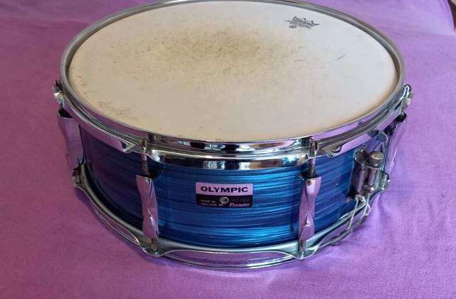 VINTAGE PREMIER OLYMPIC 14x5 snare drum Blue Silk Pearl 60/70s gc/vg £ ...
