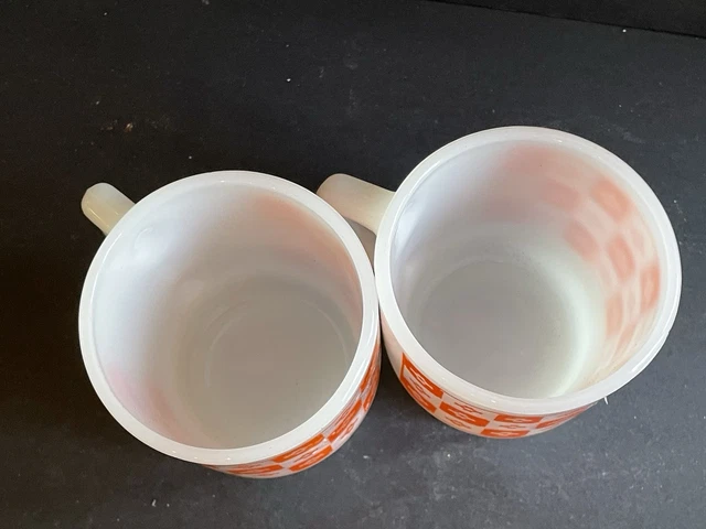 VINTAGE FIRE KING Anchor Hocking Orange Pattern Mugs Set Of 2 Mint ...