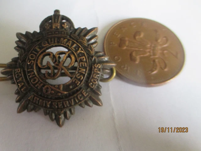 BRITISH ARMY ROYAL Army Service Corps Kings Crown Ww2 Shoulder Pip ...