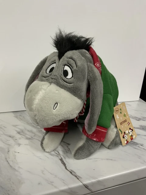 DISNEY STORE EEYORE Plush Soft Toy Green Christmas Jumper Removable ...