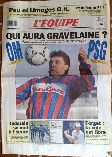L'EQUIPE JOURNAL 21/1/1993; Qyui aura Gravelaine ?/ Pau et Limoges ok ...