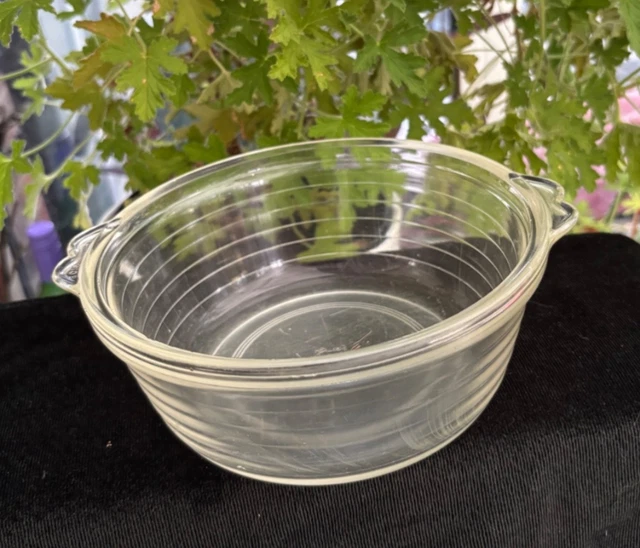 PHOENIX PYREX CASSEROLE dish, ribbed, fin handles, clear glass, British ...