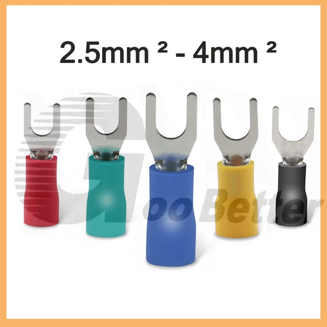 FORK TERMINALS INSULATED Electrical Crimp Connector Terminal - Red Blue ...
