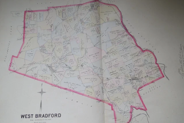 MAP OF WEST BRADFORD CHESTER CO PA 1883 BREOUS FARM ATLAS £49.37 ...