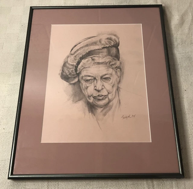 ORIGINAL PENCIL SKETCH Drawing Of Eleanor Roosevelt First Lady Signed ...