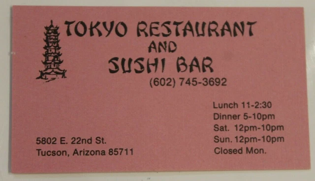 TOKYO RESTAURANT & Sushi Bar Vintage Business Card Tucson Arizona bc4 ...