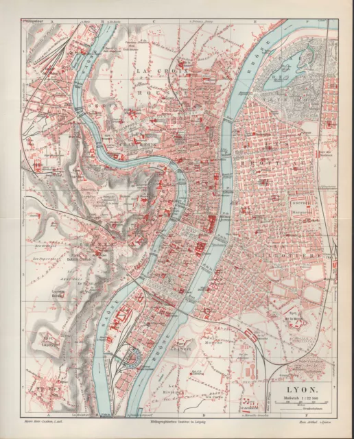 LANDKARTE CITY MAP 1897: Stadtplan Lyon. Frankreich France Europa EUR ...