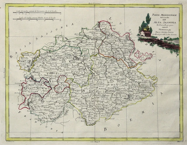 SASSONIA TURINGIA, GERMANIA Originale Incisione Cartina Geografica ...