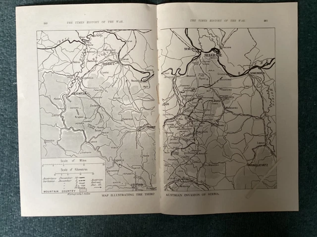 ANTIQUE MAP ILLUSTRATING The Third Austrian Invasion of Serbia, WW1 ...