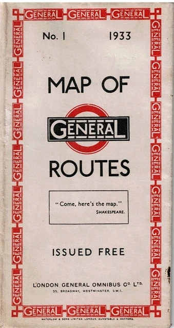 MAP OF GENERAL Routes No.1 1933 by London General Omnibus Co. Ltd £19. ...