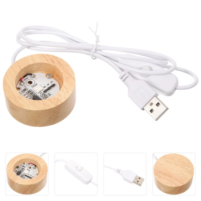 WOOD LED LIGHT Base Table Crystal Ball Lamp Base USB Charging Light ...
