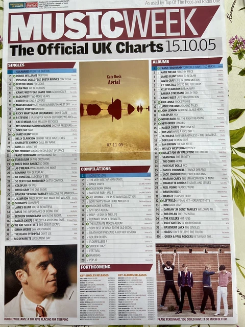 MUSIC WEEK CHART Poster 26” x 18” - KATE BUSH / Robbie Williams VGC ...