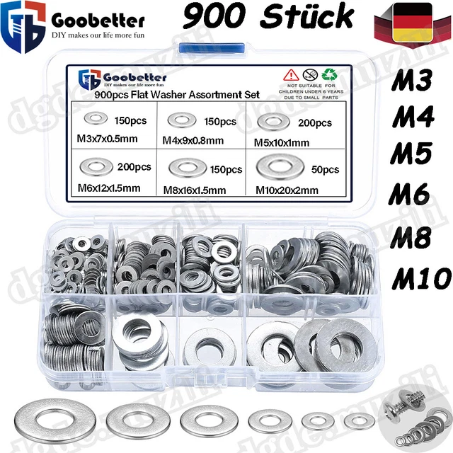 900TLG UNTERLEGSCHEIBEN SORTIMENT M3-M10 Karosseriescheiben Beilagscheiben Set EUR 12,69 ...