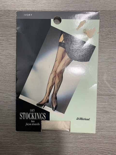 MARKS & SPENCER St Michael Vintage Ivory Stockings One Size Pretty Lacy ...