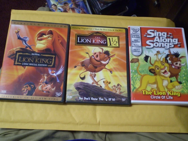 (3) DISNEY THE Lion King DVD Lot: Lion King 1, 1 1/2 + Sing-Along Songs ...