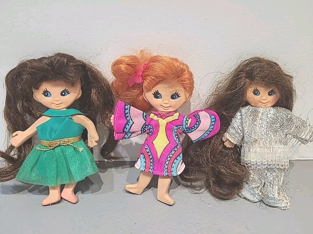 LOT 3 IDEAL Flatsy 5 inch Dolls 1969 Clothes Outfits Hippie Green Dress ...