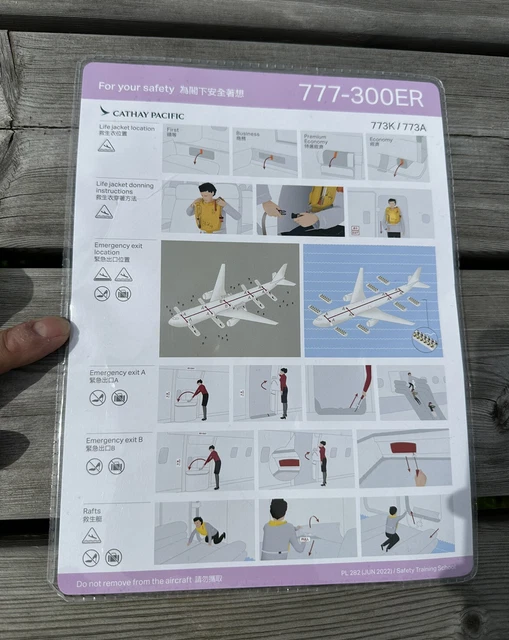 CATHAY PACIFIC AIRWAYS Safety Card Boeing B777-300ER (June 2022) PL282 ...
