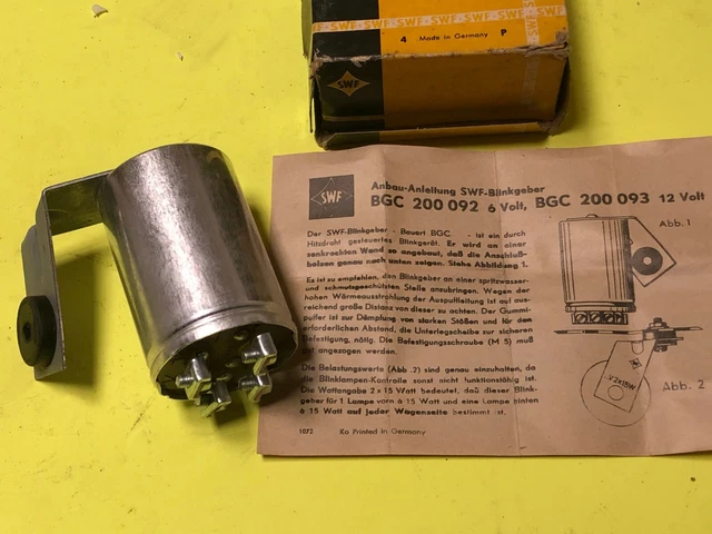 VW KARMANN GHIA 50's SWF 6 Volt Flasher & bracket Blinkrelais Rare ...