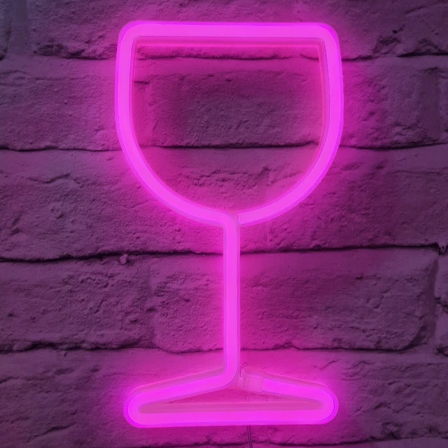 PINK WINE GLASS Shaped Neon Light - Battery or USB Operated £9.04 ...