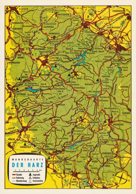 AK MAP, LANDKARTE, Umgebungskarte **WANDERKARTE - DER HARZ** EUR 1,00 ...
