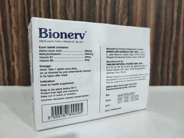 BIONERV ALPHA LIPOIC Acid, Vitamin B1, B6, B12 Reduces Nerve Pain 60's ...