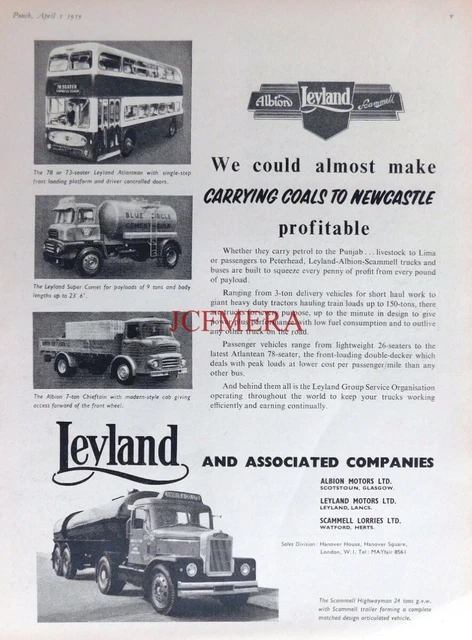 LEYLAND, ALBION & SCAMMELL Commercial Vehicles #5, Original 1959 Advert ...