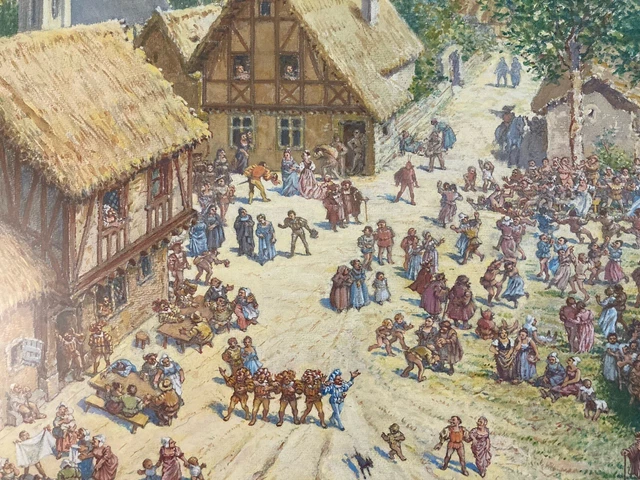 BELLE PAINTING GOUACHE Stone Laborde Party Village Medieval 1963 ...