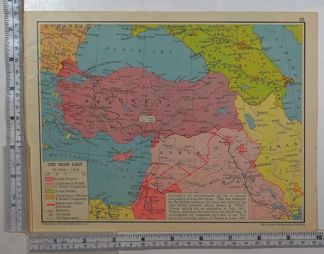1941 WW2 MAP Turkey Syria British Empire Allied Advances Transcaucasia ...