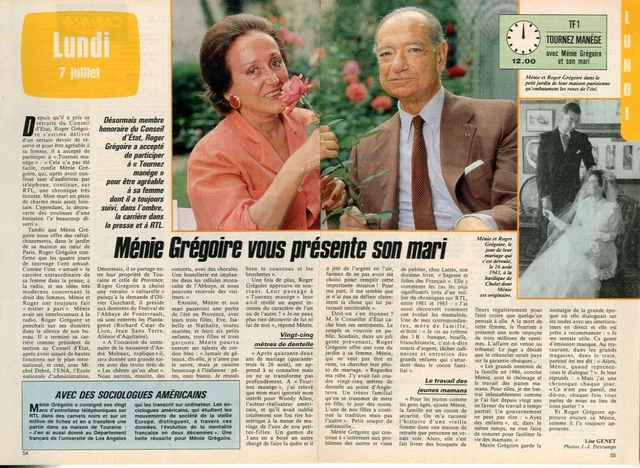 COUPURE DE PRESSE Clipping 1986 Ménie Grégoire et Roger (2 pages) EUR 5 ...