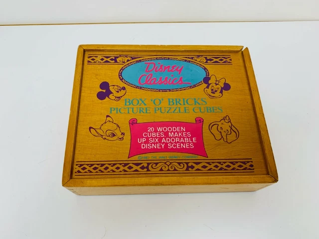 VINTAGE DISNEY CLASSICS Box Of Bricks Wooden Picture Puzzle Cubes £18. ...